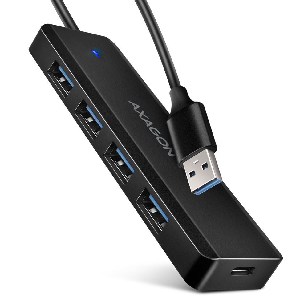 AXAGON HUE-C1A TRAVEL Hub, USB-A 5Gbps, 4x USB-A, USB-C power IN, cable ...