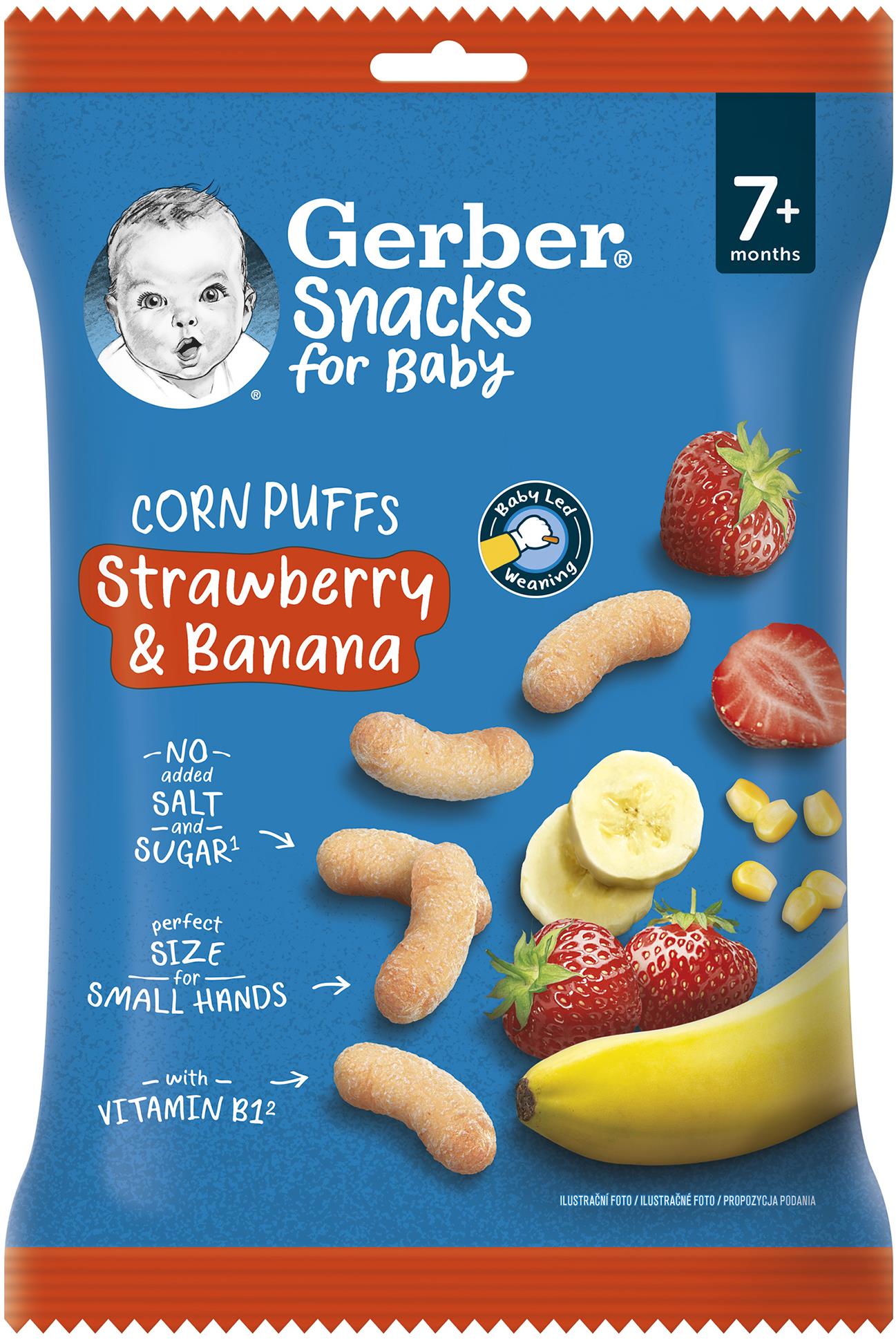 GERBER Snacks kukuřičné křupky jahoda a banán 28 g za 51 Kč - Křupky pro děti | Alza.cz
