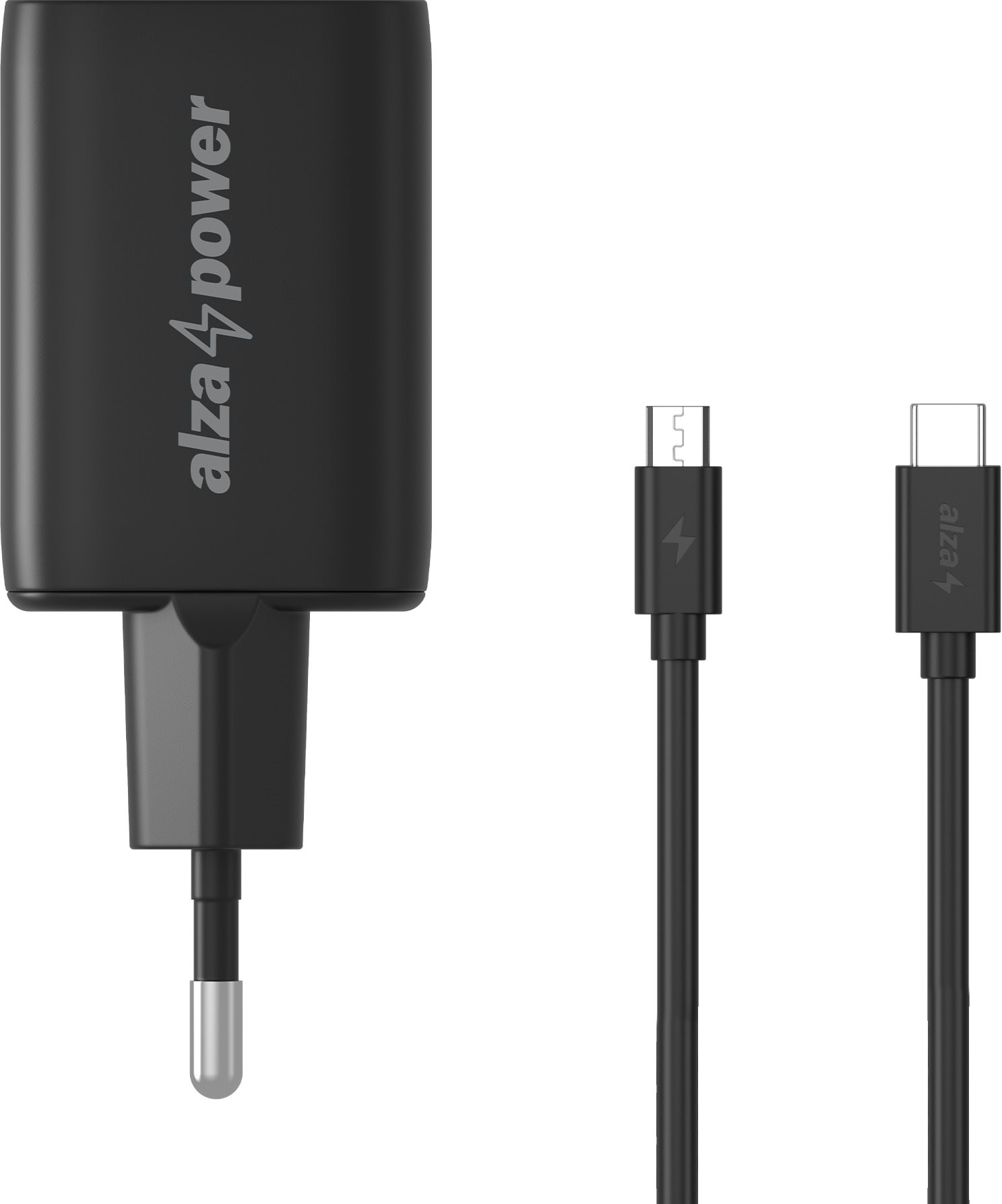 AlzaPower A133 Fast Charge 33W černá + Core USB-C (M) 2.0 to Micro USB ...