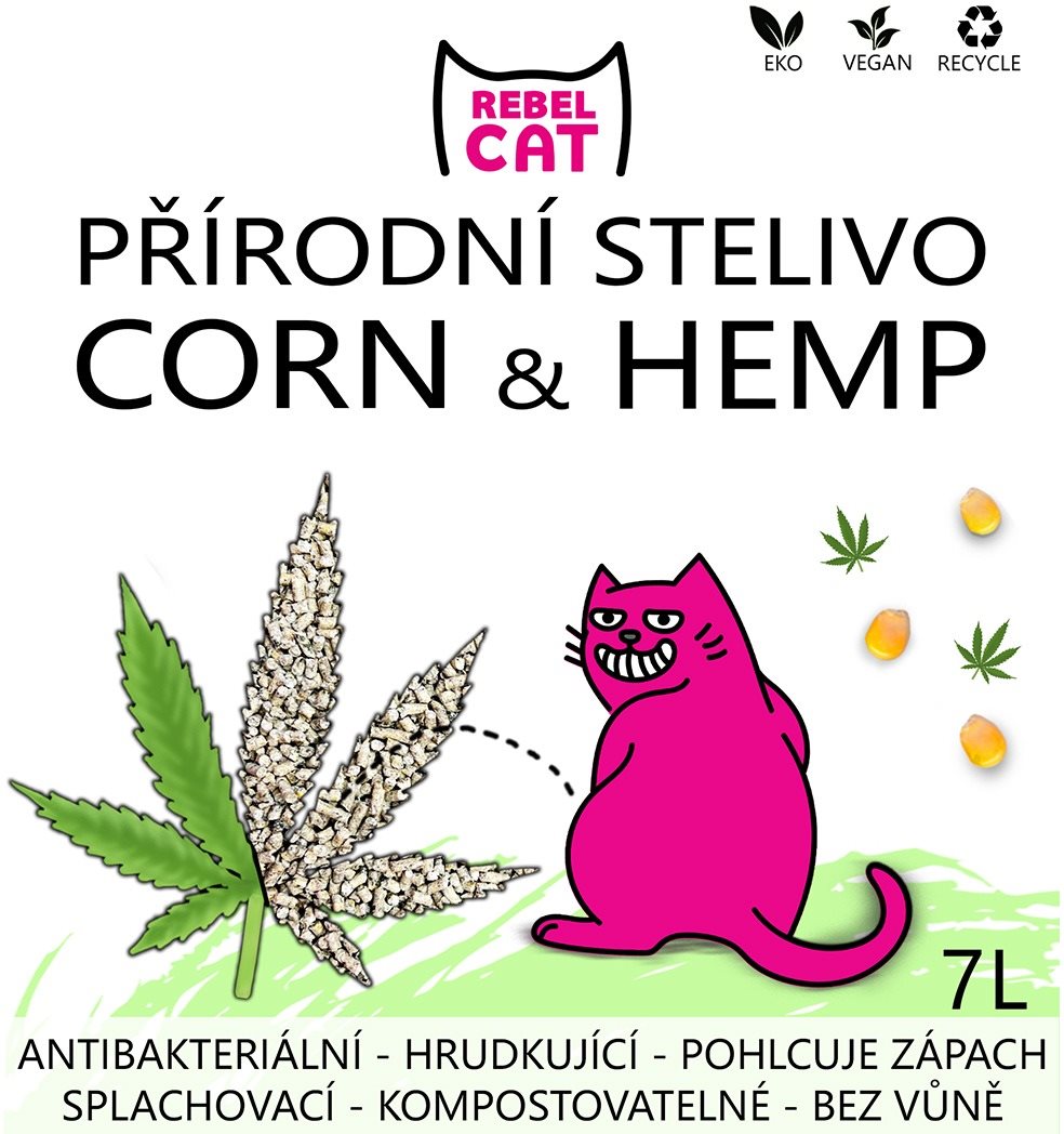Rebel Cat přírodní stelivo hrudkující Corn & Hemp 7 l - Stelivo pro ...