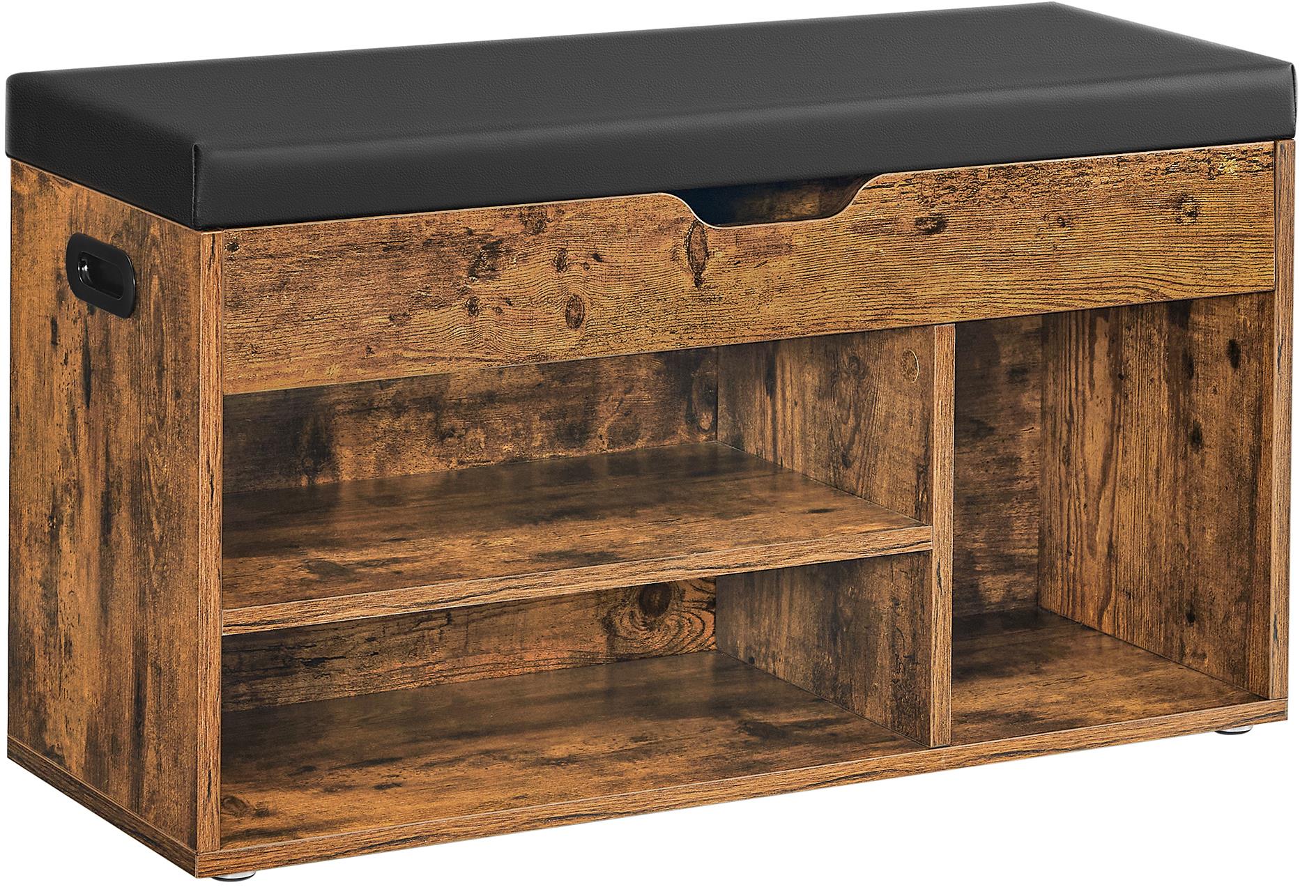 VASAGLE Botník se sedákem a úložným prostorem, vintage, hnědý 80 × 44 × 30 cm - Botník | Alza.cz