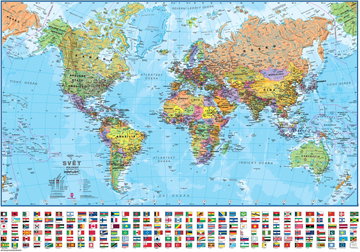 Maps International Nástenná mapa politický svet 100 × 70 cm s vlajkami ...
