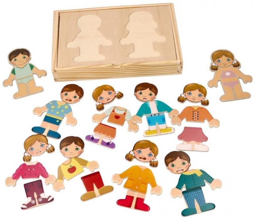 Adam Toys Dřevěná magnetická skládačka v oblékání - Holka a kluk ...