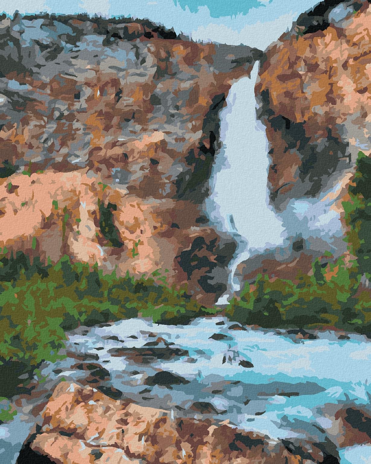 Vodopád v lese, 40×50 cm, vypnuté plátno na rám - Malování podle čísel ...