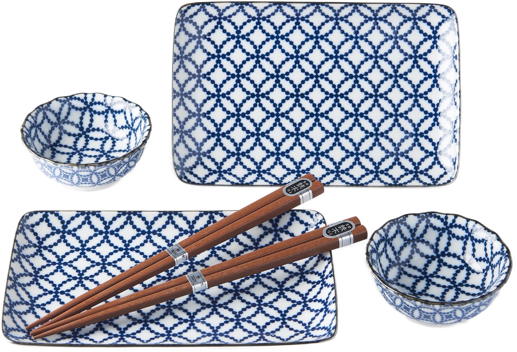 Made In Japan Sushi Set 4 ks Blue & White with Geometric Symbol ...