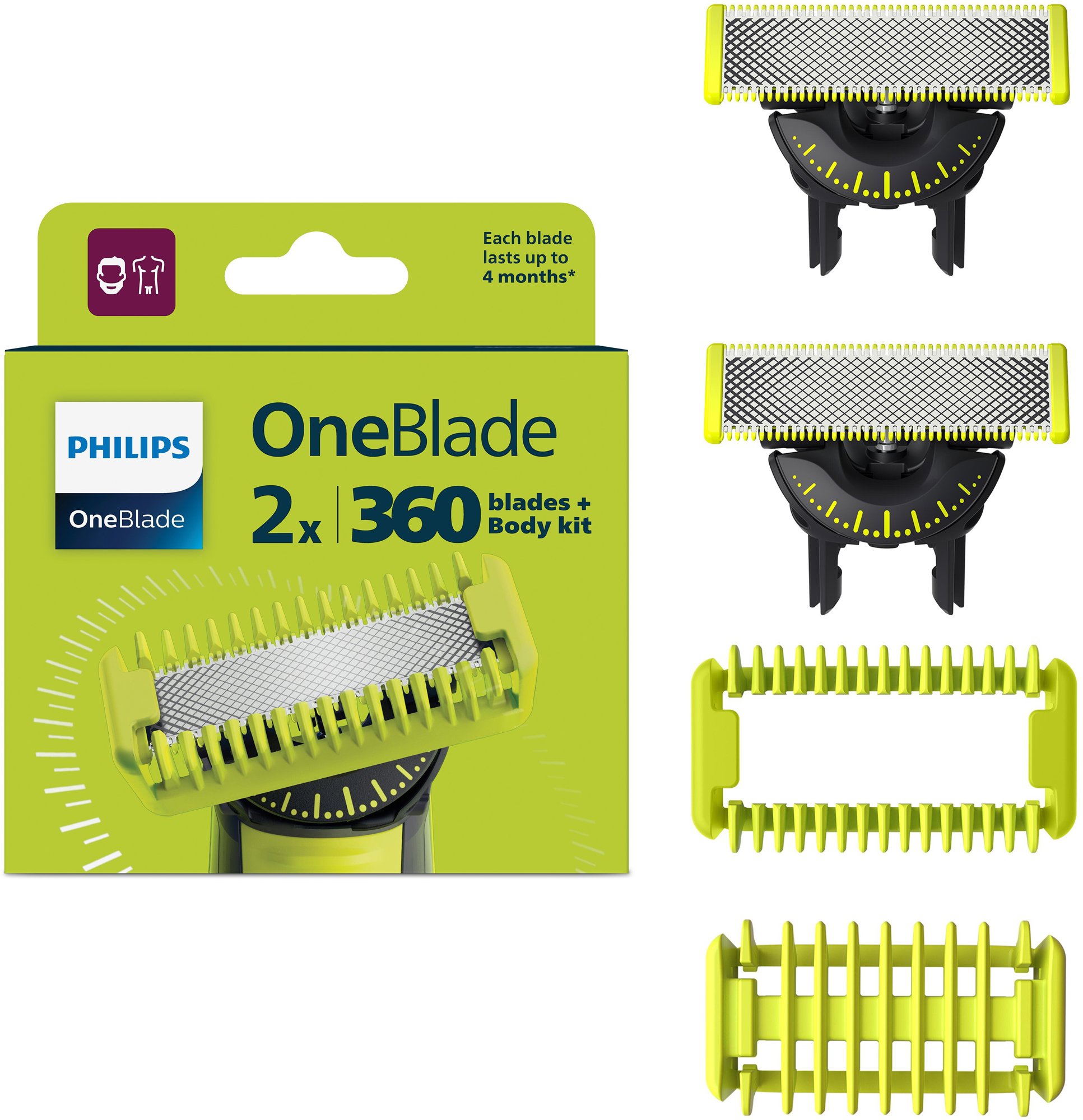 Philips OneBlade Náhradní břity 360 + nástavce QP624/50 - Sada nástavců ...