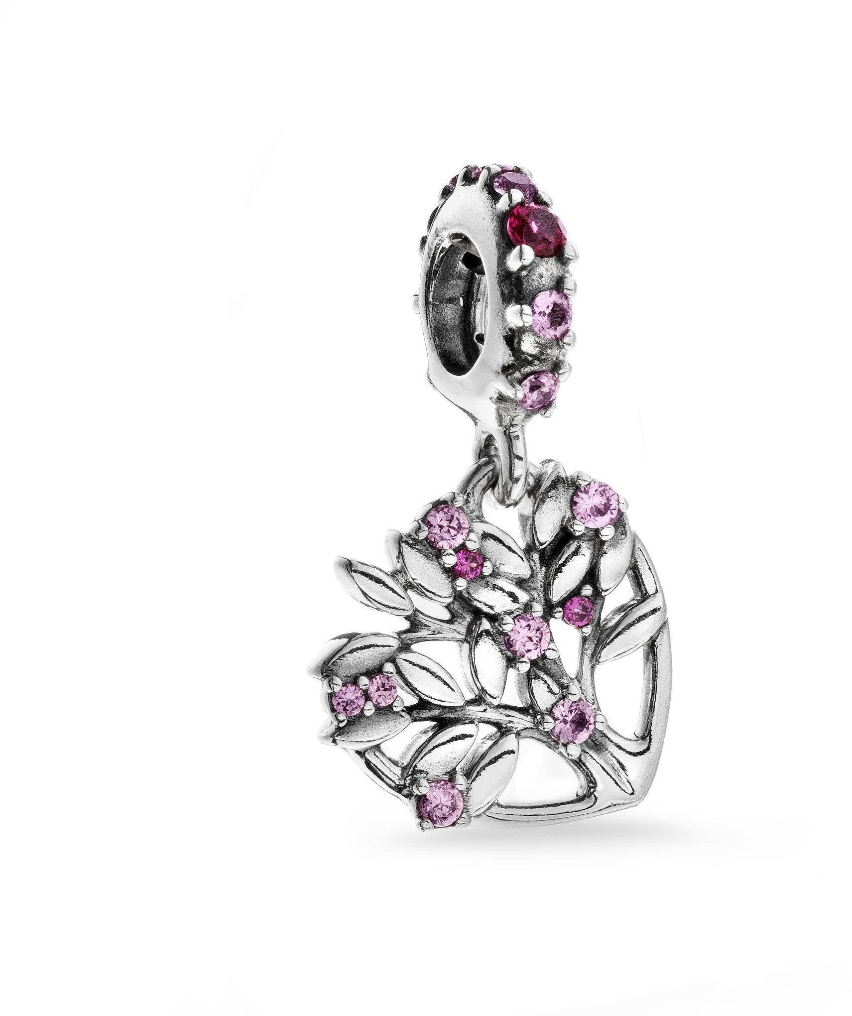 PANDORA Růžové srdce se stromem rodiny 799153C01 (Ag 925/1000, 2,1 g ...