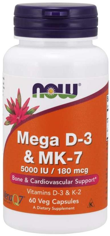 Now® Foods Mega D3 & MK-7, Vitamín d3 5000 IU & Vitamín K2 180 ug, 60 ...