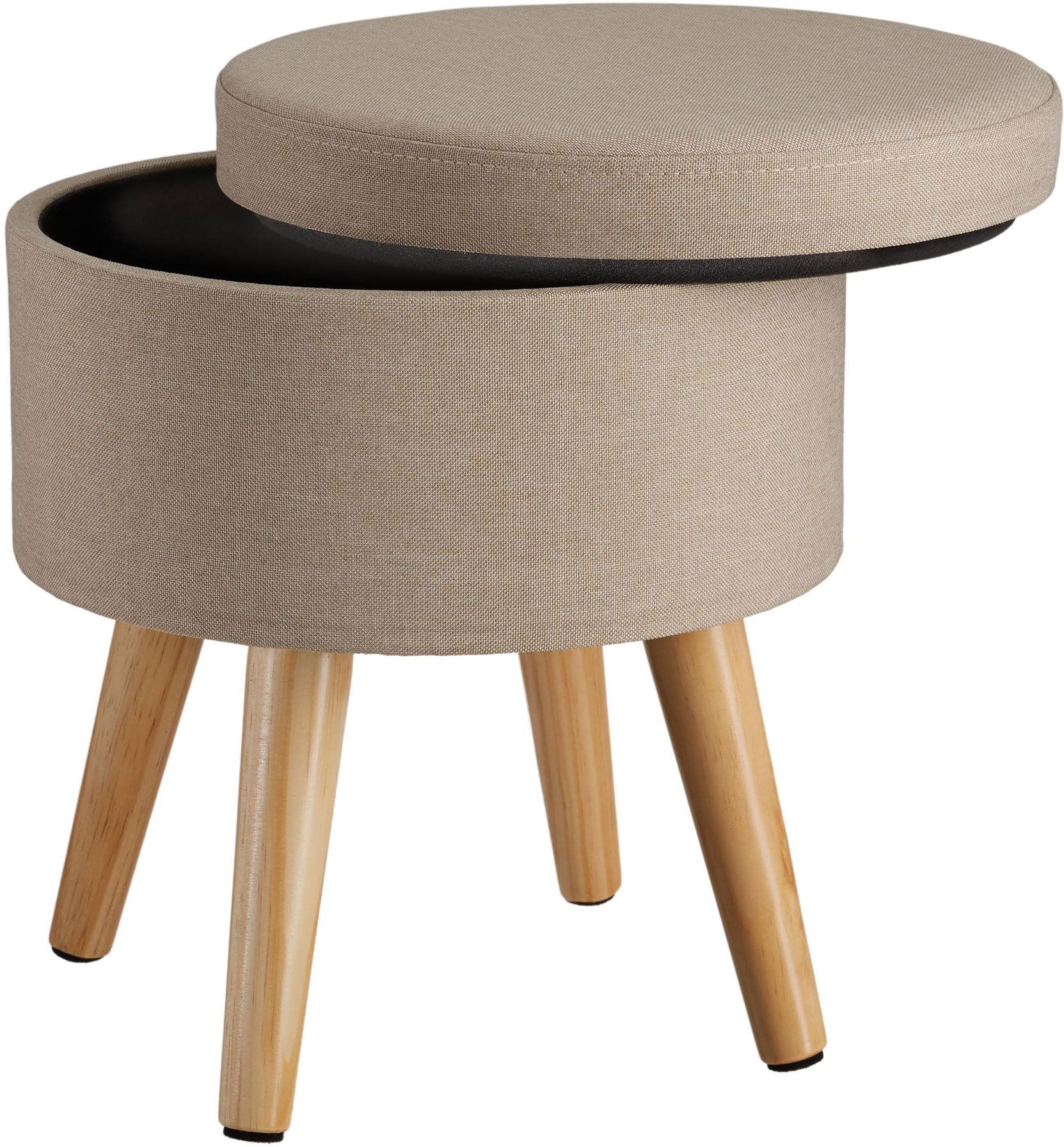 Taburet Yumi čalouněný, lněný vzhled 150 Kg s úložným prostorem ...