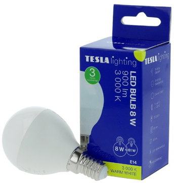 TESLA LED žiarovka miniglobe BULB E14, 8 W, teplá biela - LED žiarovka ...