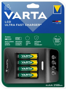 VARTA LCD Ultra Fast Charger+ Töltő + 4× AA 56706 2100 mAh + 12 V ...