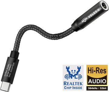 Veles-X Hi-Res DAC audio adaptér – Realtek Chip 384 kHz/32 bit, USB-C ...
