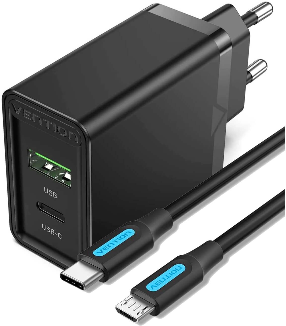 Set Vention 2-Port USB (A+C) (18W + 20W PD) Black + USB-C 2.0 to Micro ...