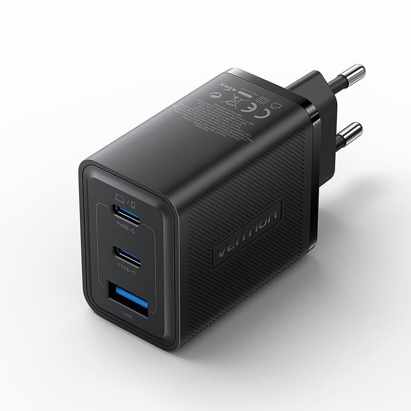 Vention 3-Port USB (C + C + A) GaN Charger (65W/65W/30W) EU-Plug Black ...